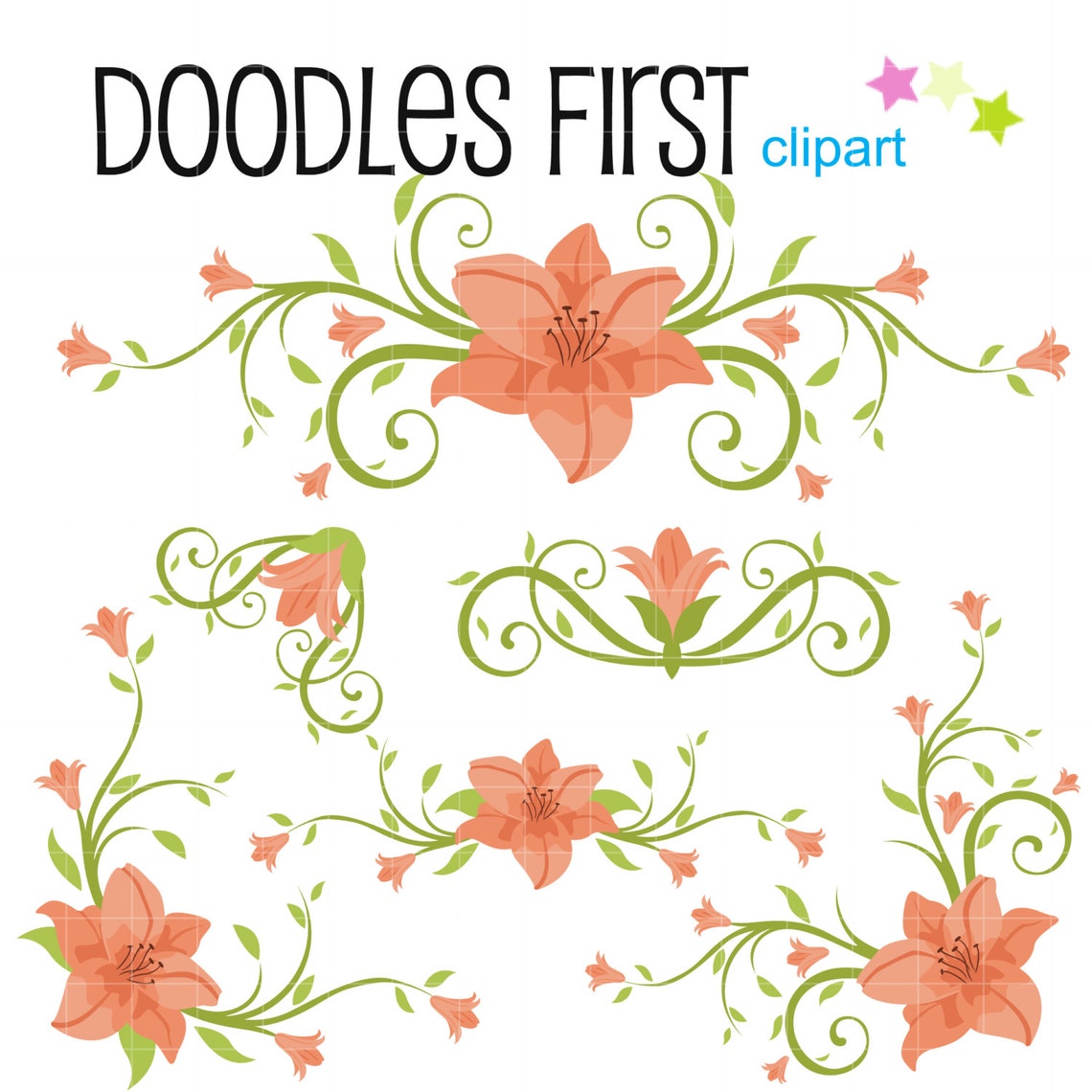 Pink Lily Floral Corners and Borders Digital Clip Art for - Etsy