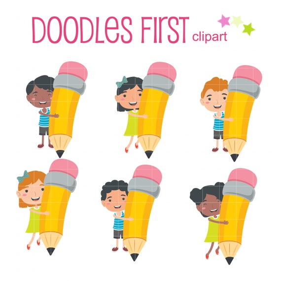 Kids Holding Pencil Digital Clip Art for Scrapbooking Card - Etsy