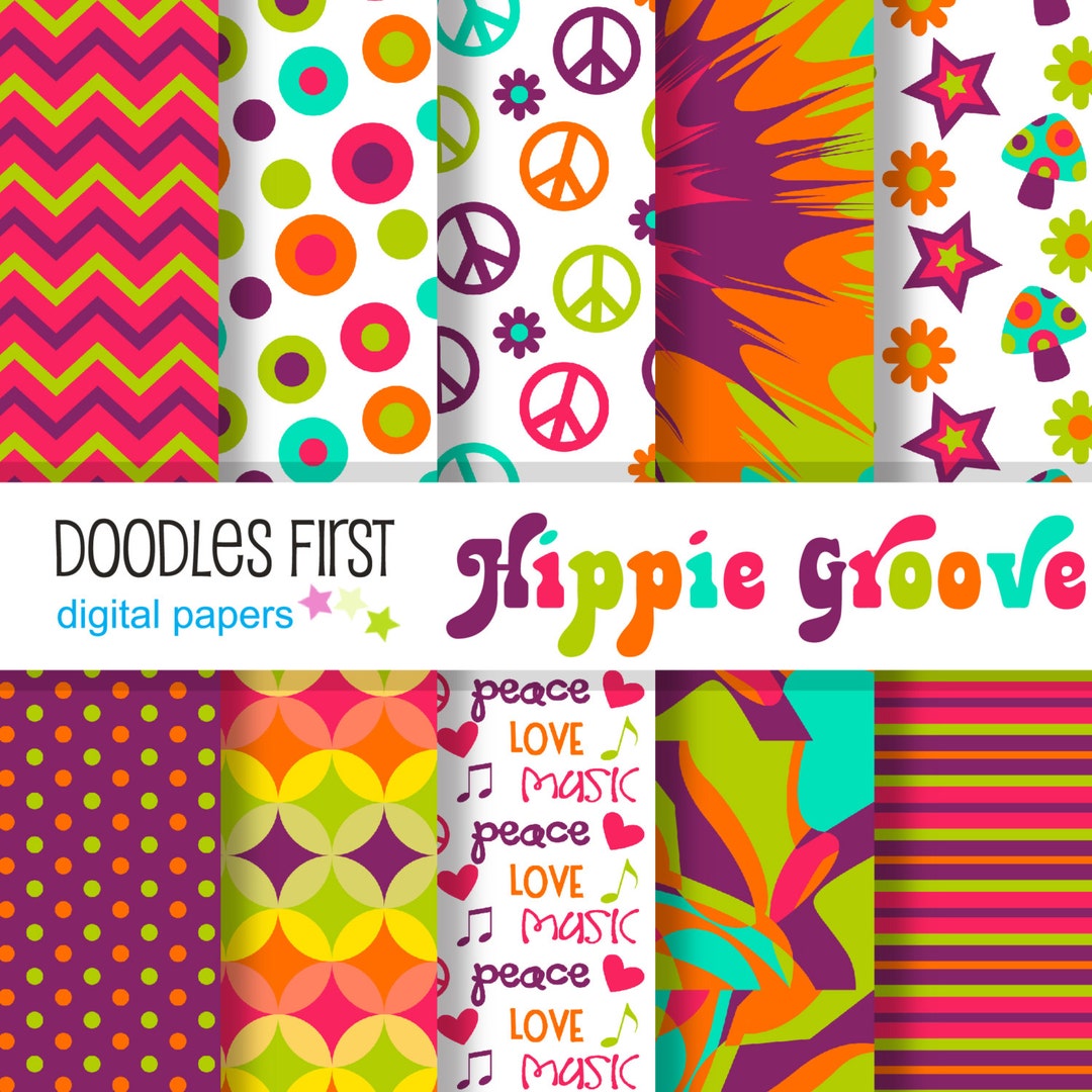 Hippie Groove Digital Paper Pack Includes 10 for Scrapbooking Paper ...
