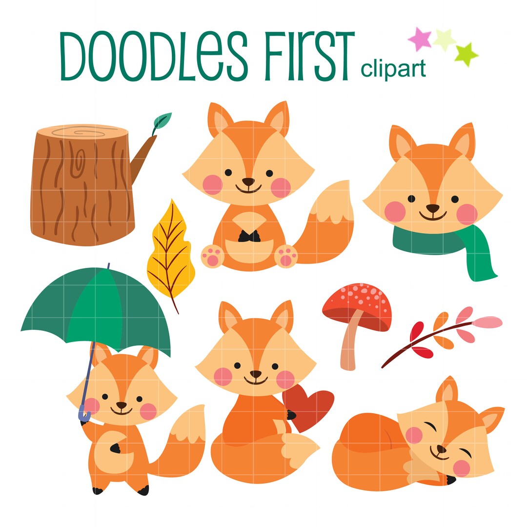 Cute Autumn Fox Digital Clip Art for Scrapbooking Card Making Cupcake ...