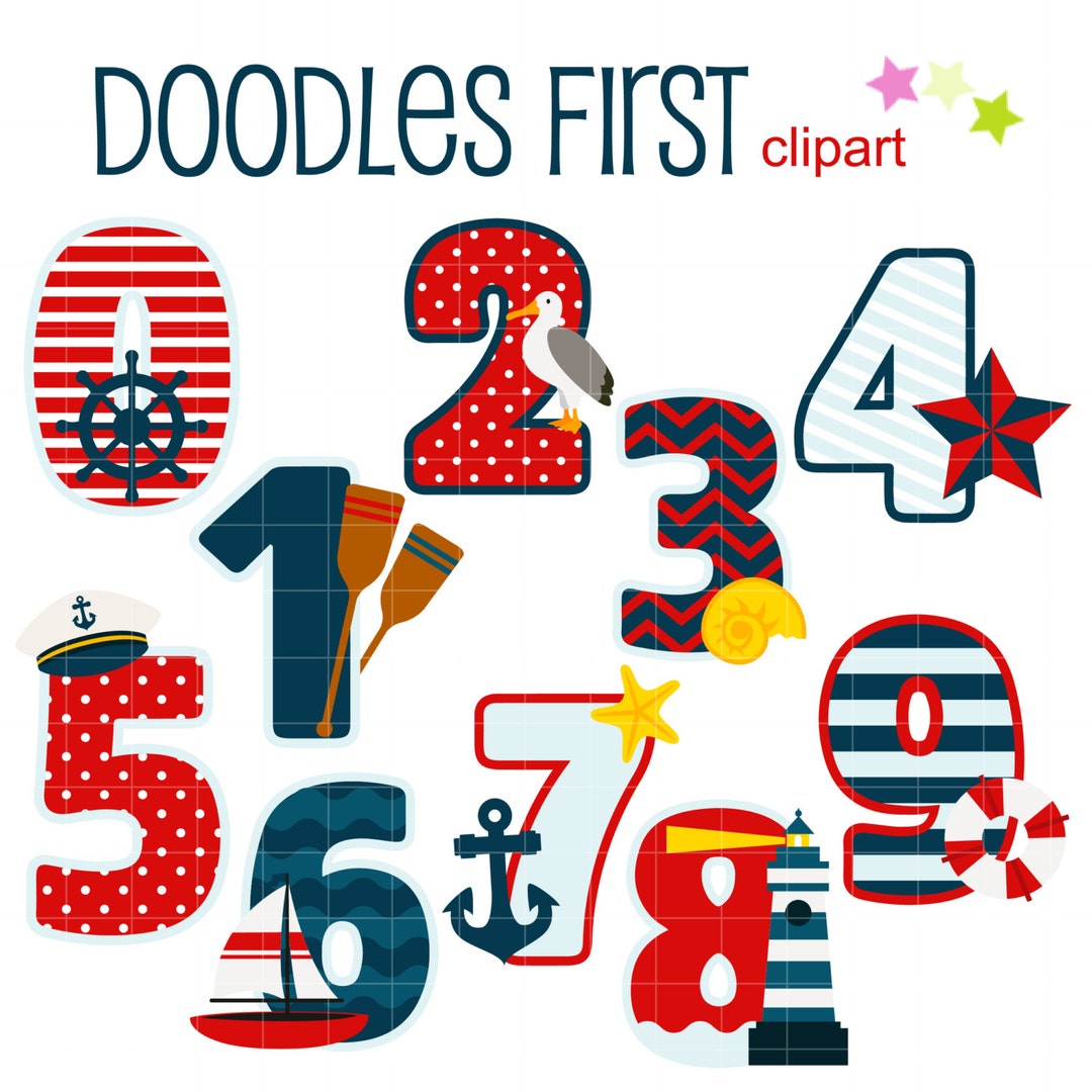 Nautical Numbers Digital Clip Art for Scrapbooking Card Making Cupcake ...