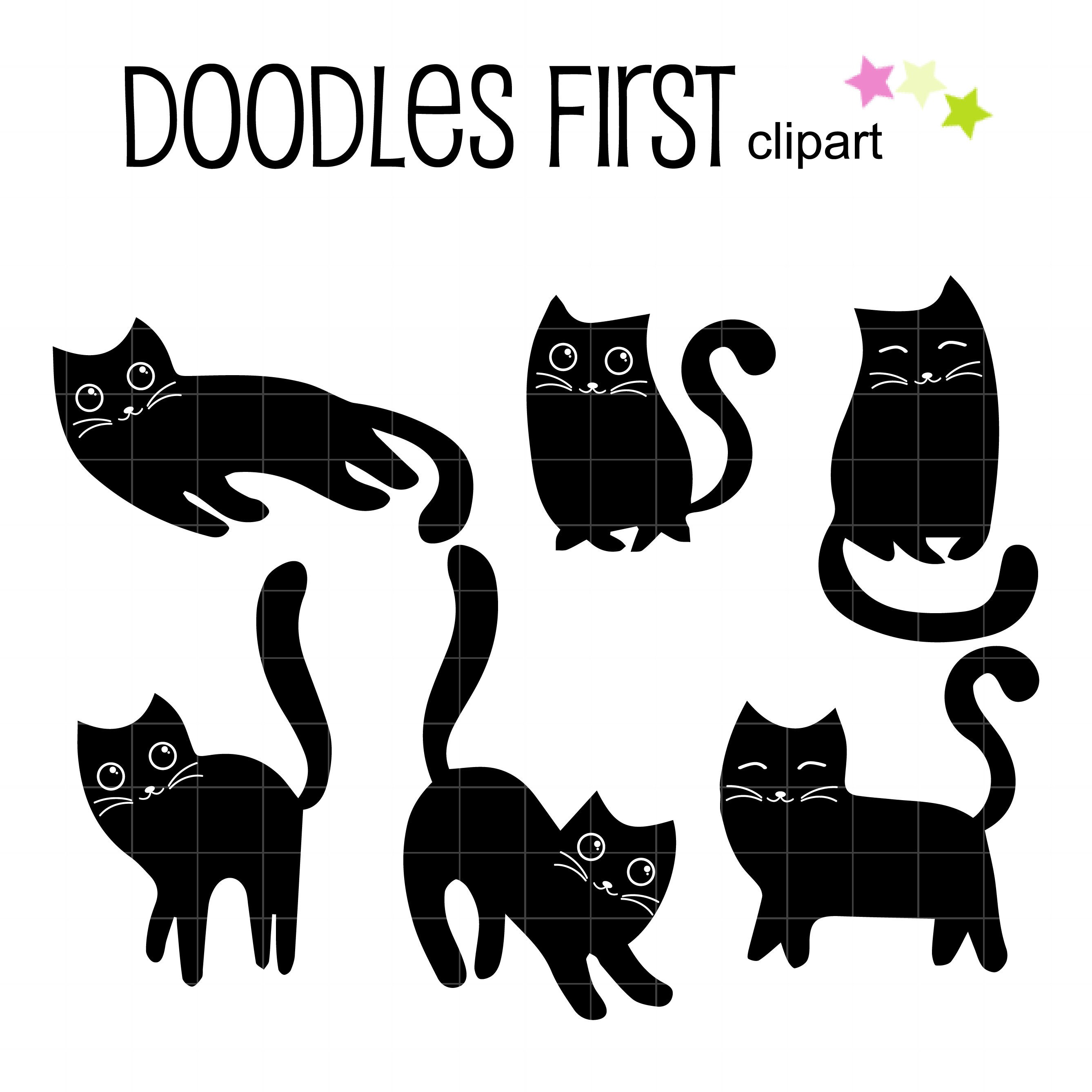 Black Doodle Cat Digital Clip Art for Scrapbooking Card Making | Etsy