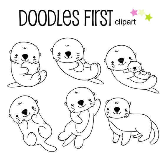 Kawaii Otter Outline Drawing Digital Clip Art for Scrapbooking - Etsy