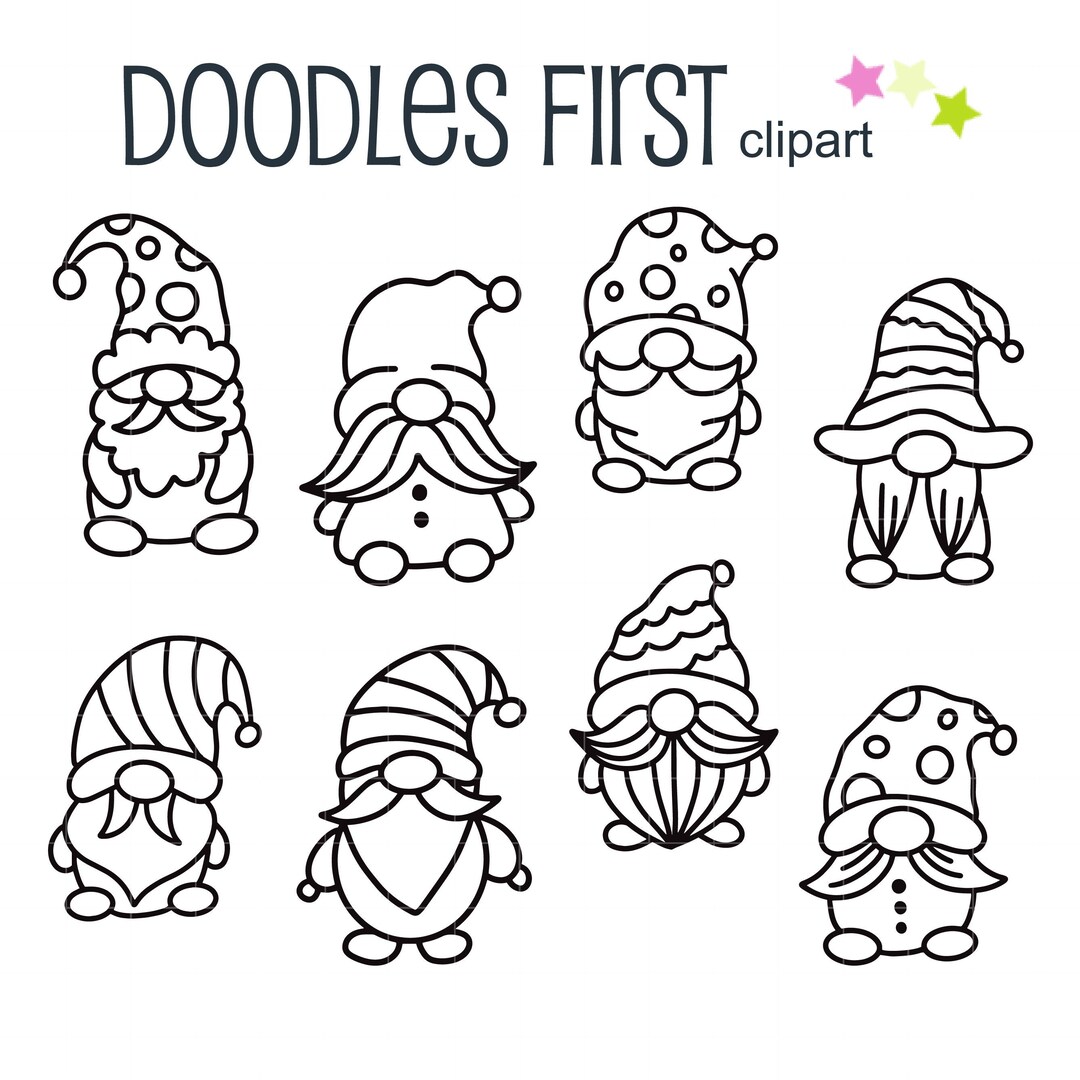 Gnome Outline Drawing Digital Clip Art for Scrapbooking Card Making ...