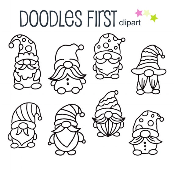 Gnome Outline Drawing Digital Clip Art for Scrapbooking Card - Etsy