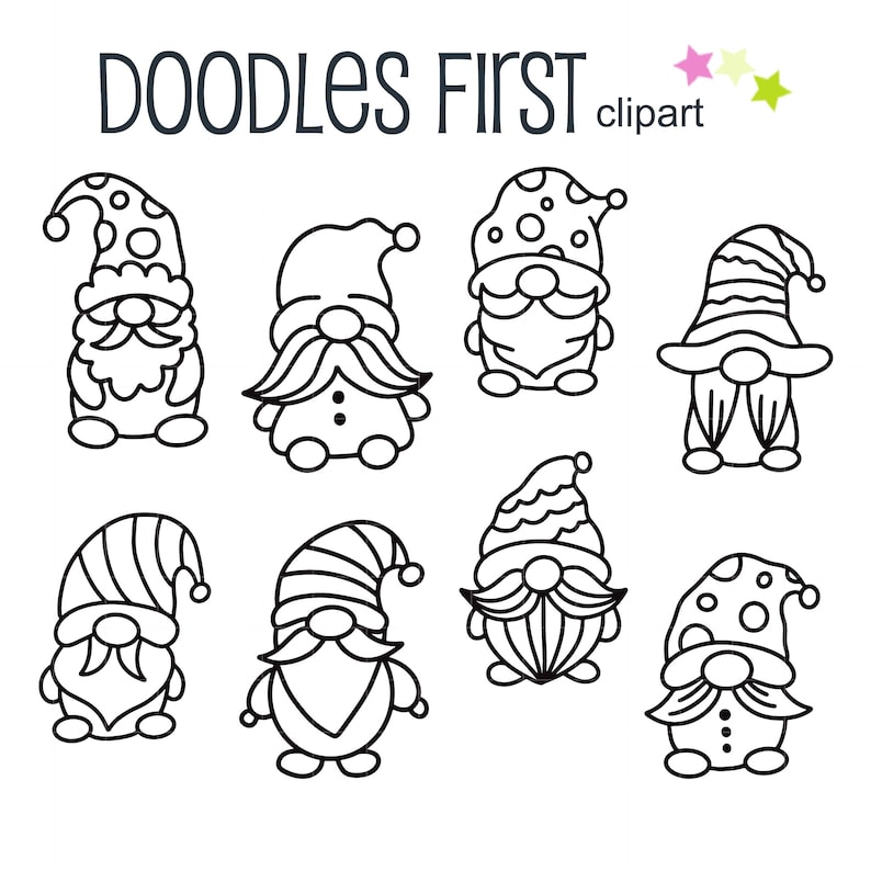 Gnome Outline Drawing Digital Clip Art for Scrapbooking Card - Etsy