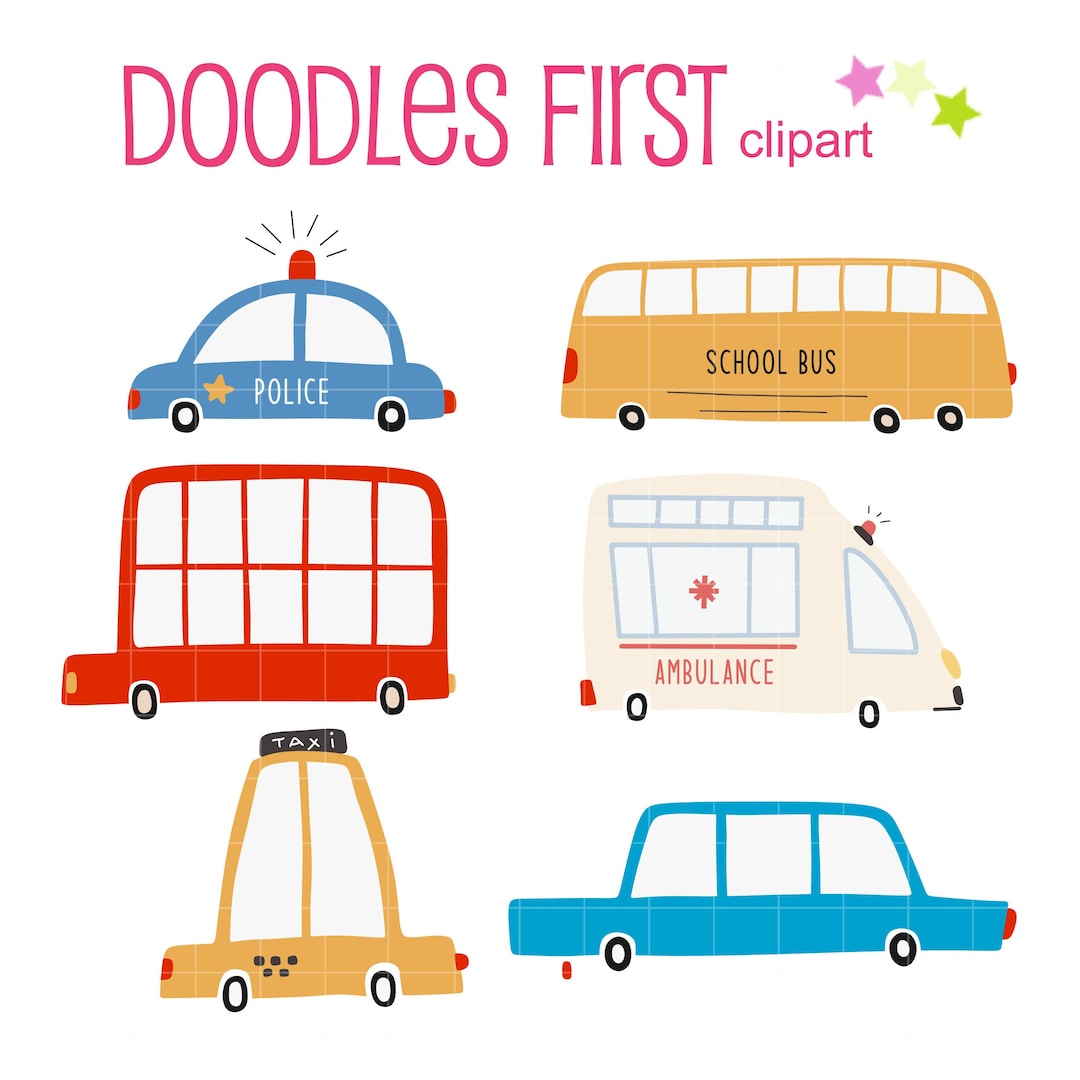 Cute Cartoon Cars and Vehicle Set Digital Clip Art for Scrapbooking ...