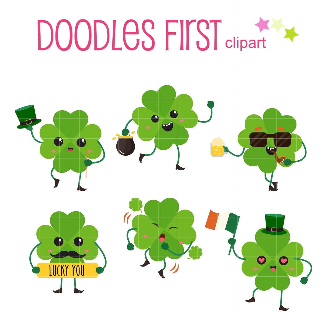 Cute Shamrock Clover Expressions Digital Clip Art for Scrapbooking Card ...
