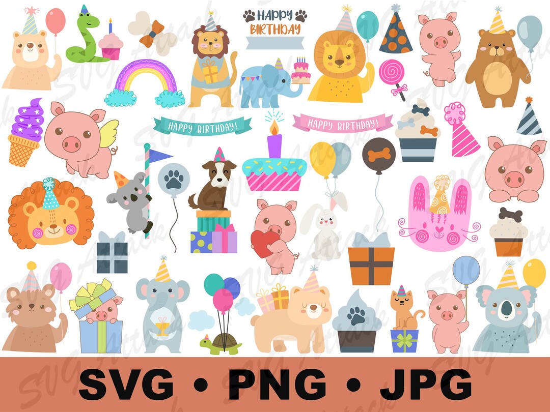 Party Animals SVG Design Bundle | Cute Animals SVG for Cutting Machine ...