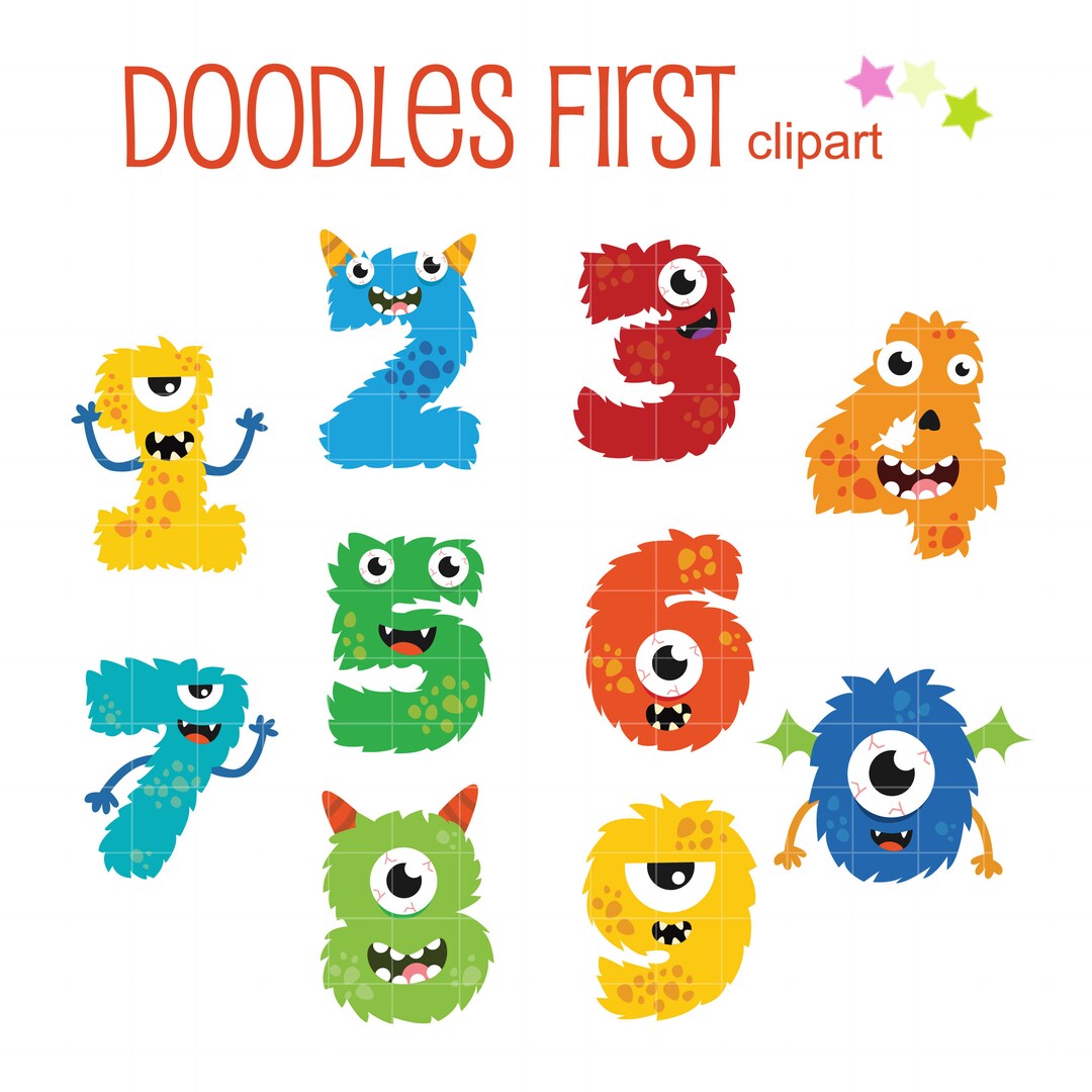 Cute Monster Numbers Clip Art for Scrapbooking Card Making Cupcake ...