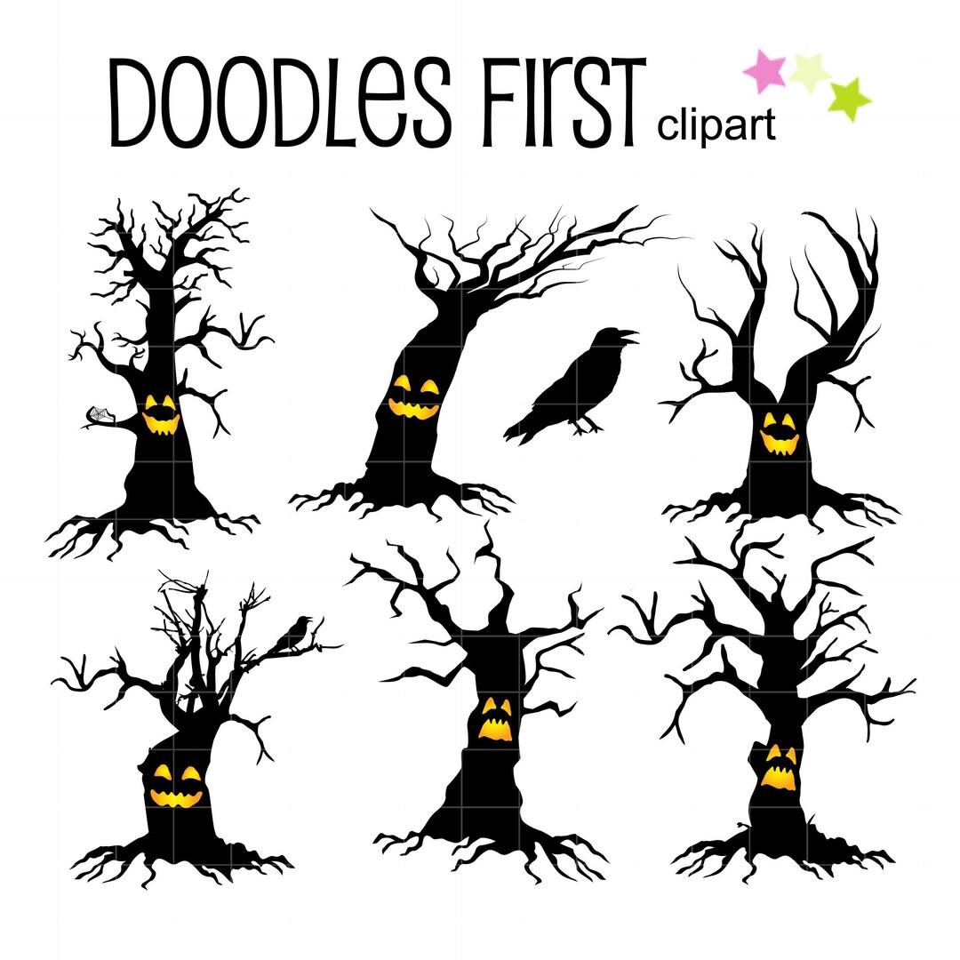 Haunted Halloween Trees Digital Clip Art for Scrapbooking Card Making ...