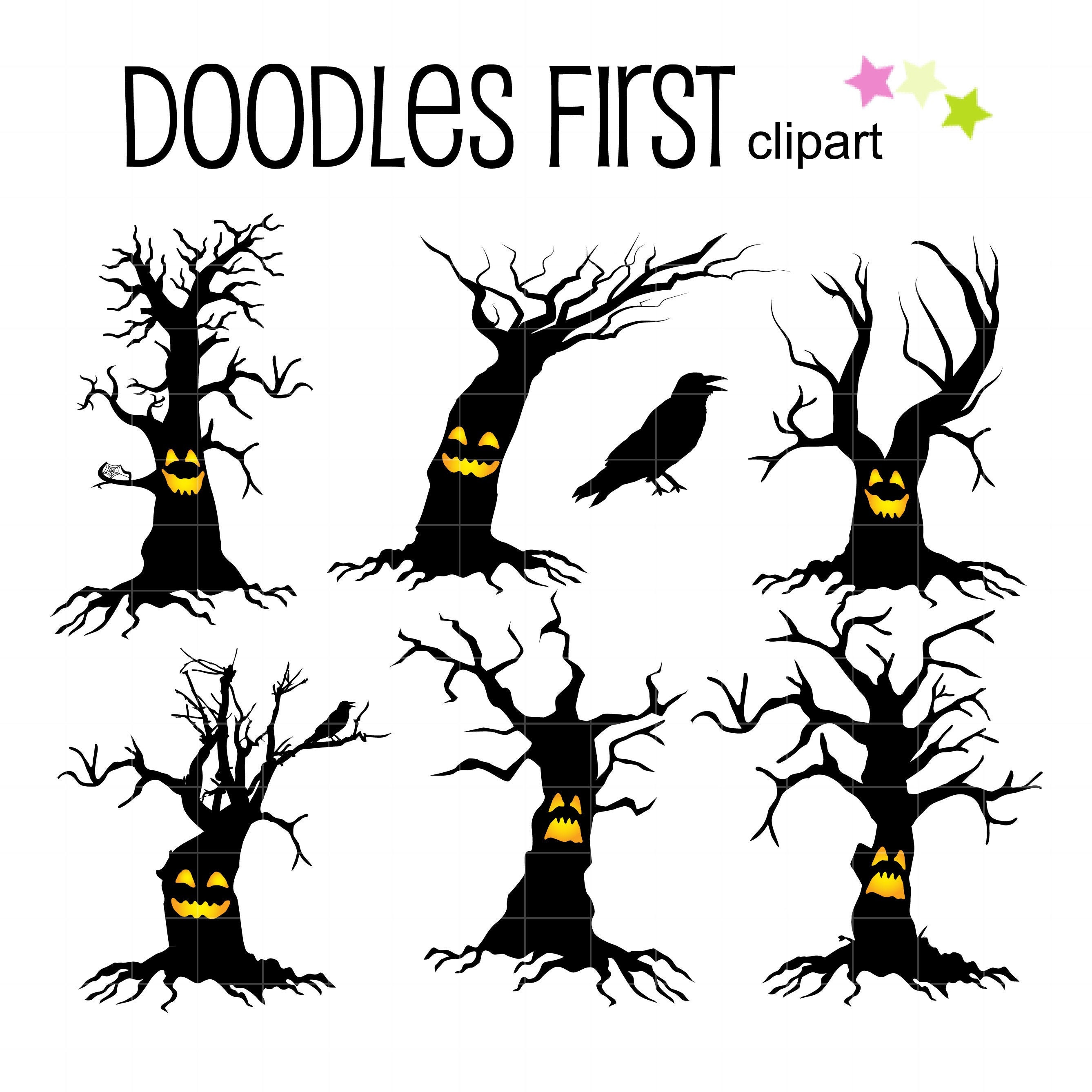 Haunted Halloween Trees Digital Clip Art for Scrapbooking Card | Etsy