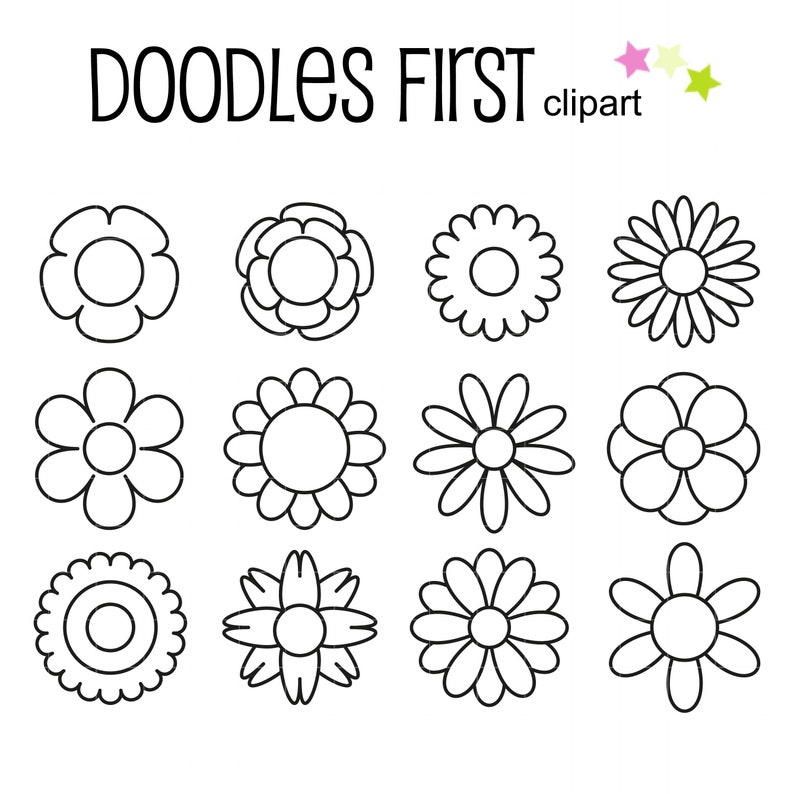Flower Outline Collection Digital Clip Arts for Scrapbooking Card ...