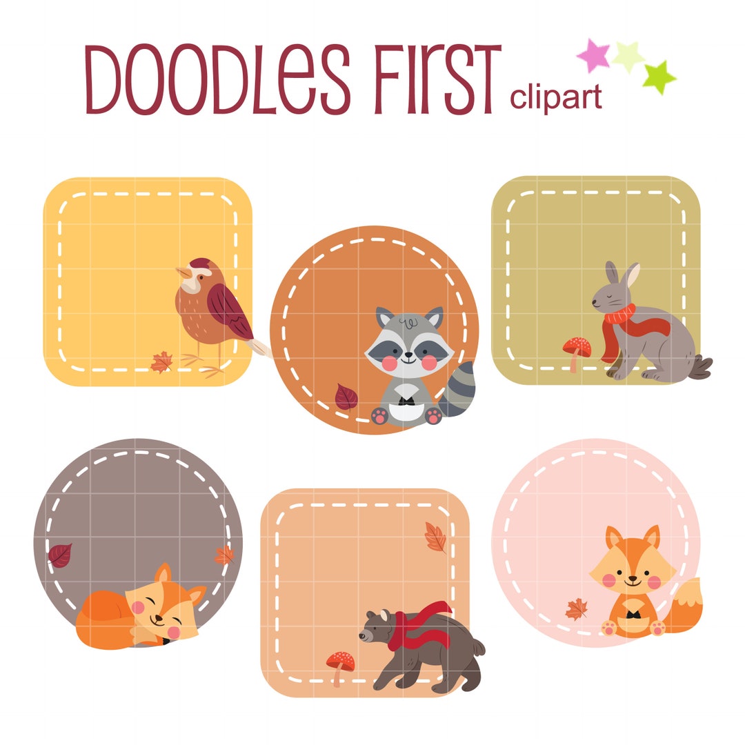 Autumn Frame Animals Notes Digital Clip Art for Scrapbooking Card ...