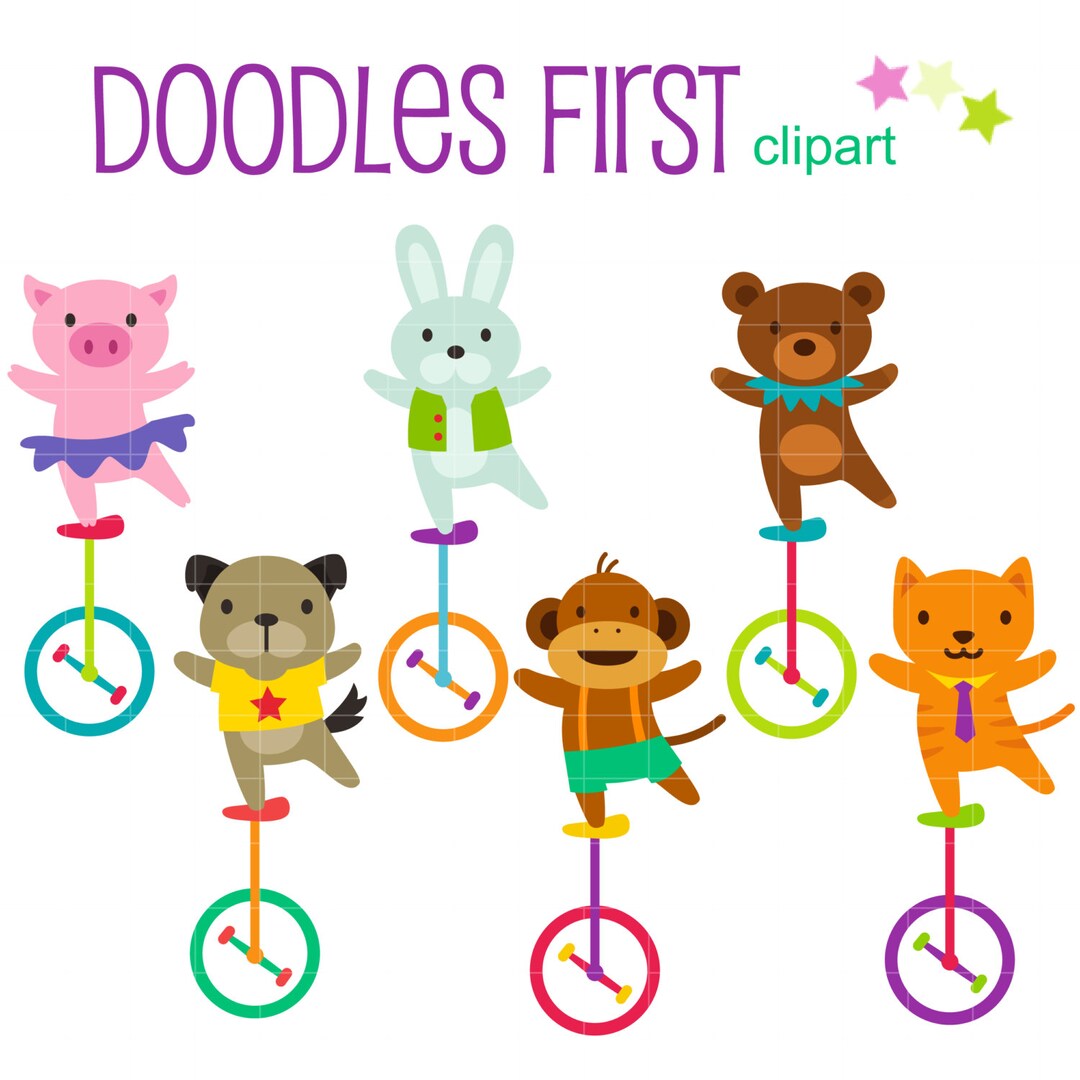Cute Unicycle Animals Digital Clip Art for Scrapbooking Card Making ...