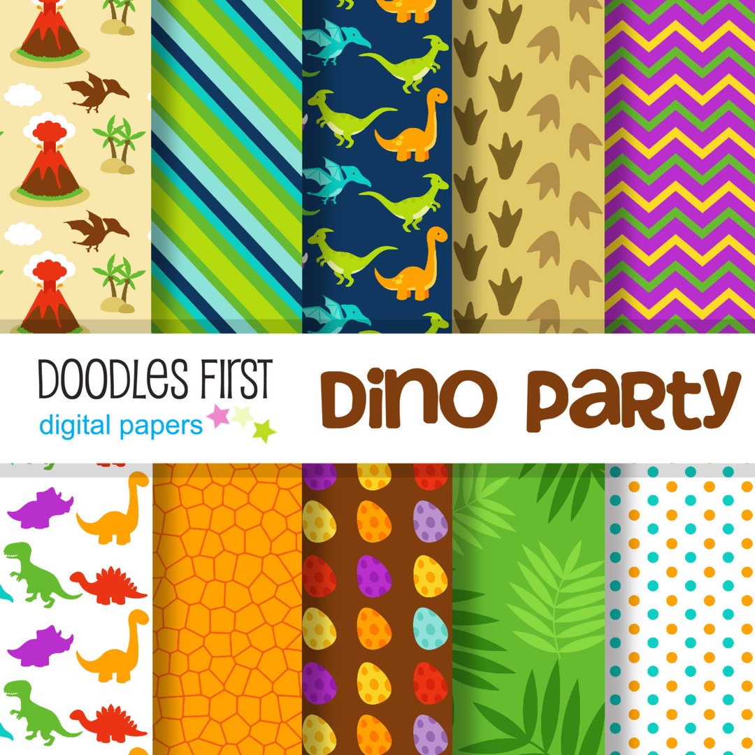 Dino Party Digital Paper Pack: Scrapbooking & Sublimation (10, 12x12in ...