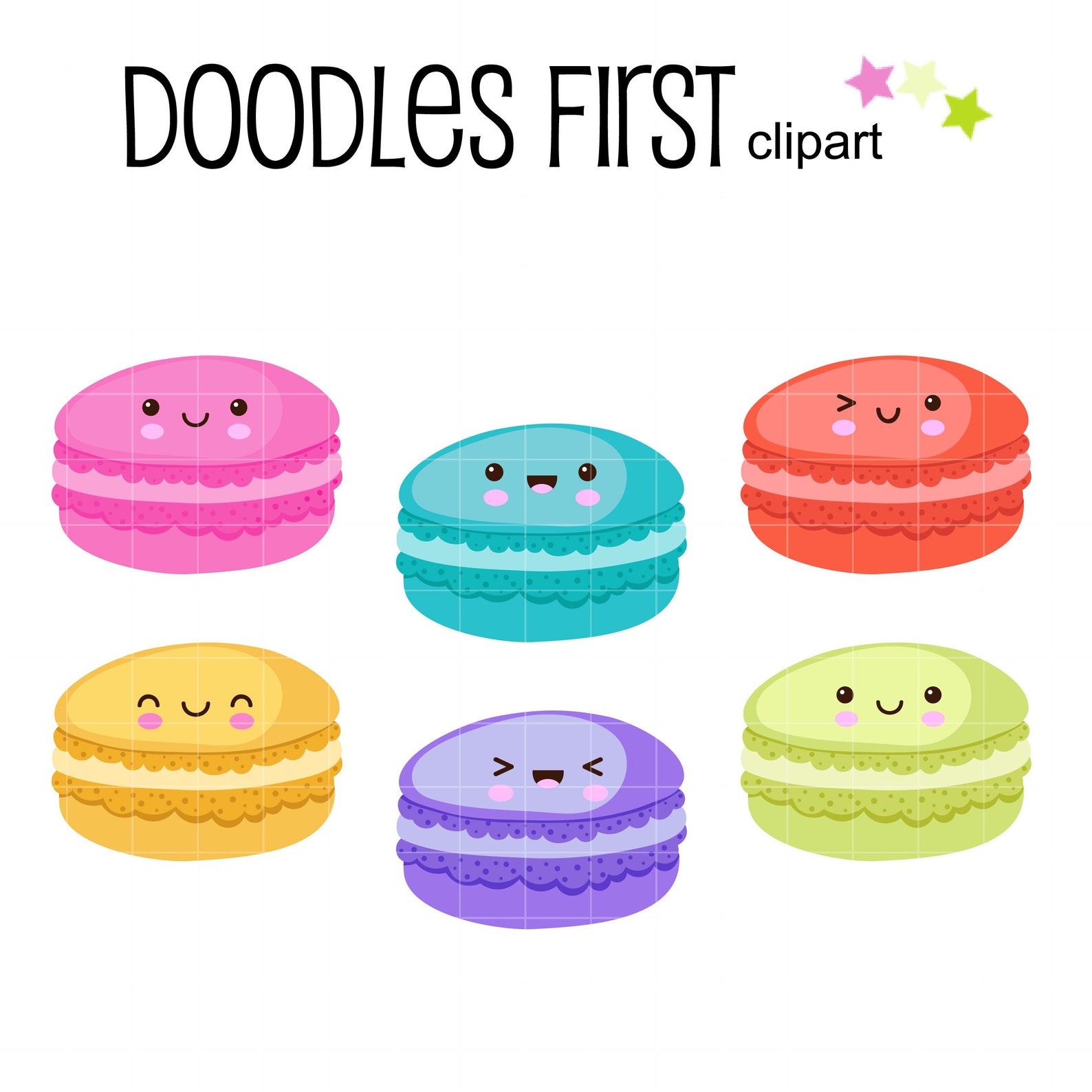 Cute Macaron Face Clipart: Scrapbooking, Card Making (digital Download ...