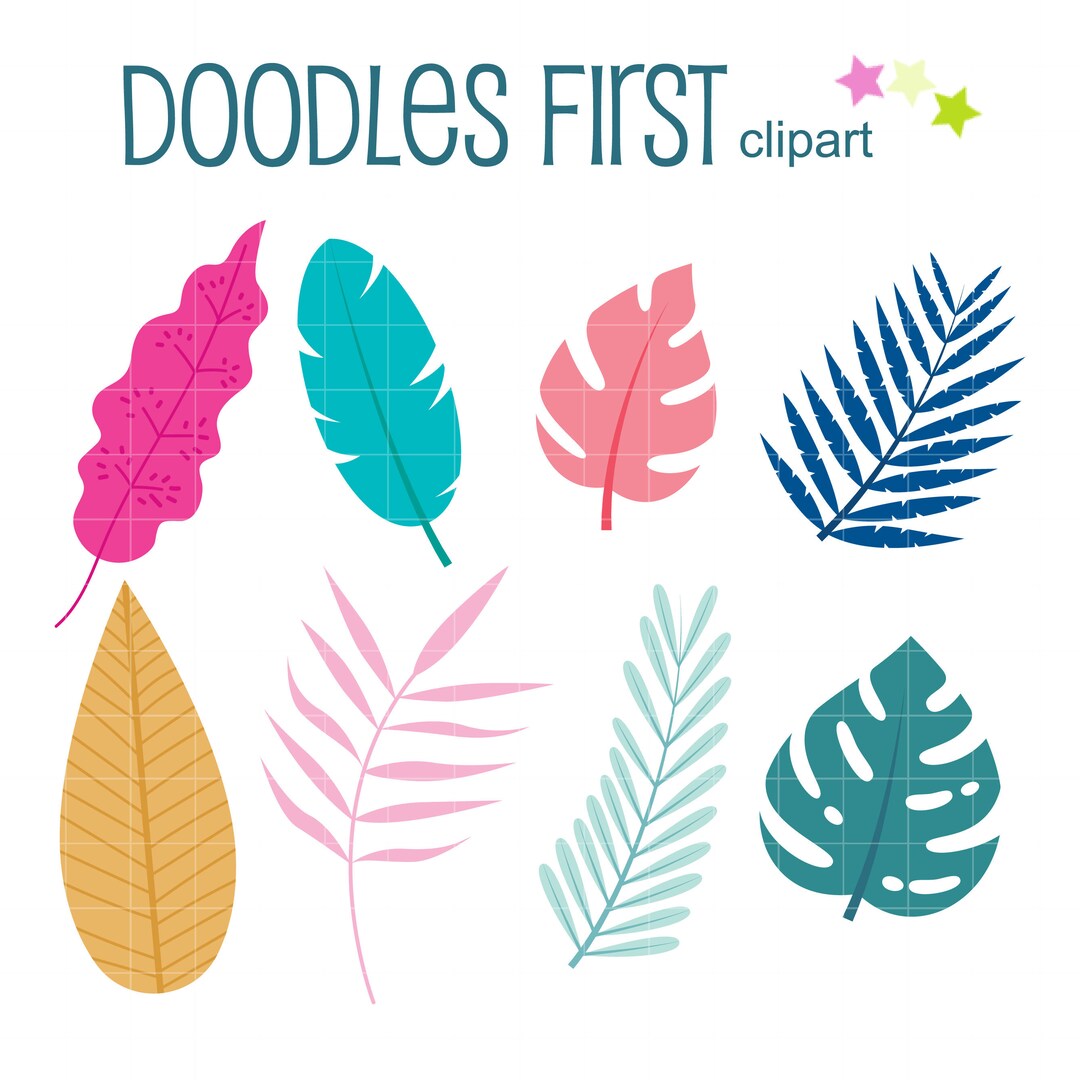 Colorful Tropical Leaves Digital Clip Art for Scrapbooking Card Making ...