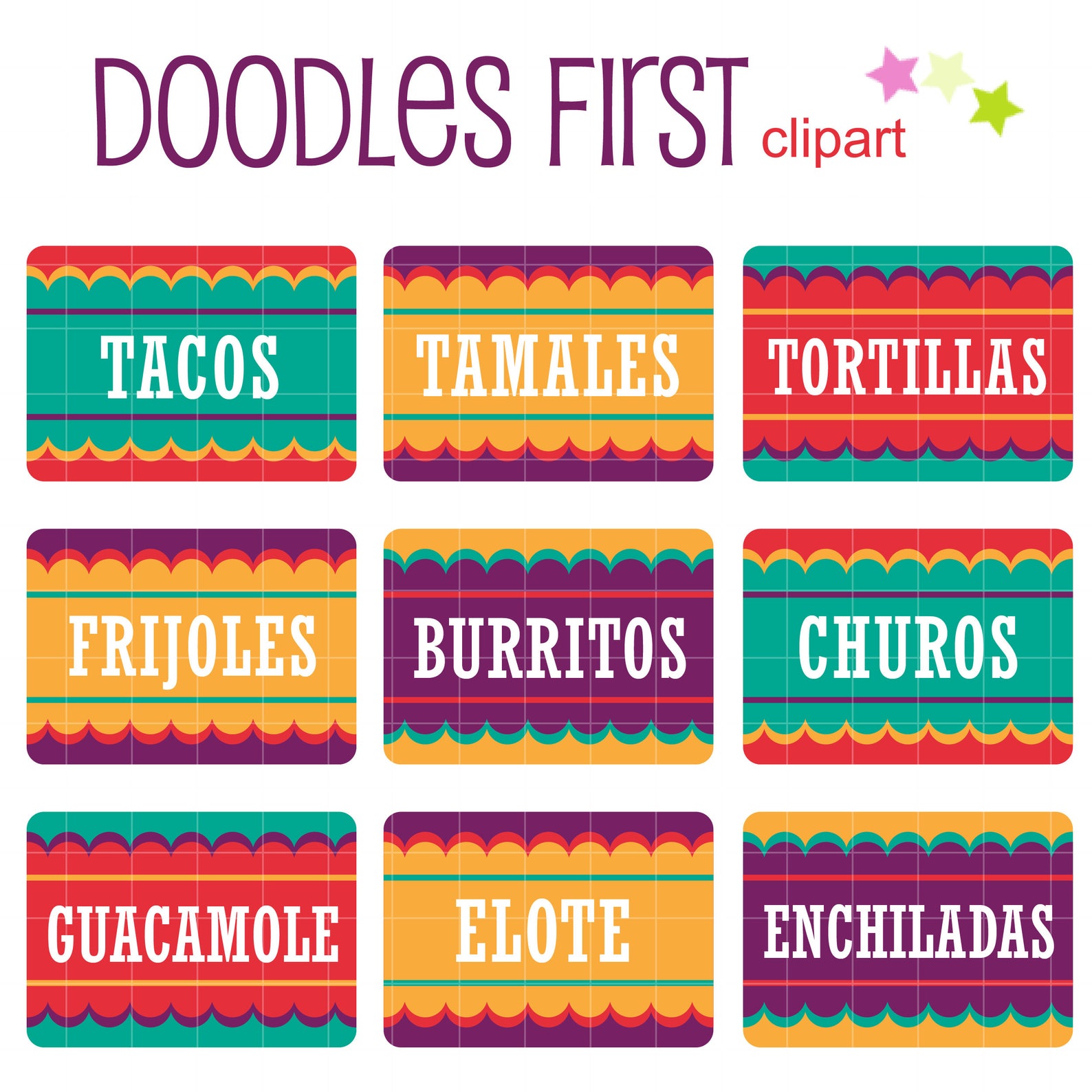 Fiesta Food Labels Clip Art Set for Scrapbooking Card Making Cupcake ...