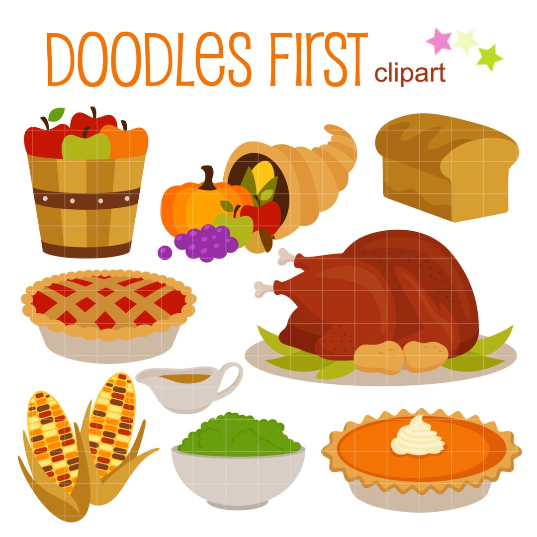 Thanksgiving Feast Dinner Digital Clipart for Scrapbooking, Cricut Cut ...
