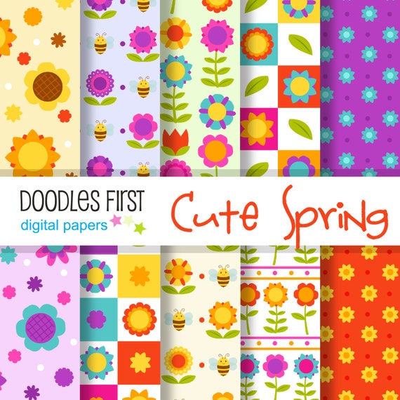 Cute Spring Flowers Digital Paper Pack Includes 10 for | Etsy