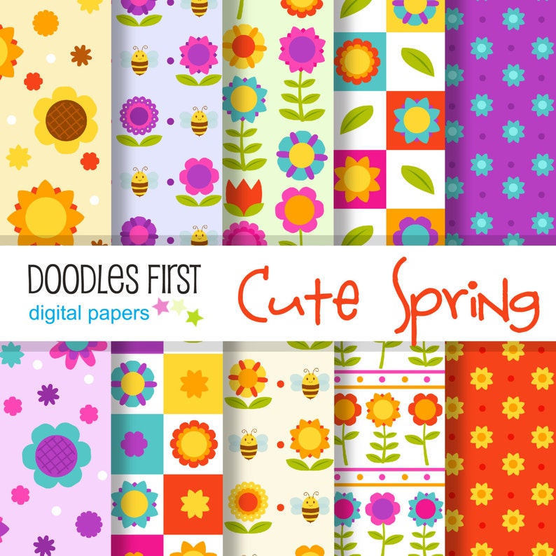 Cute Spring Flowers Digital Paper Pack Includes 10 for | Etsy