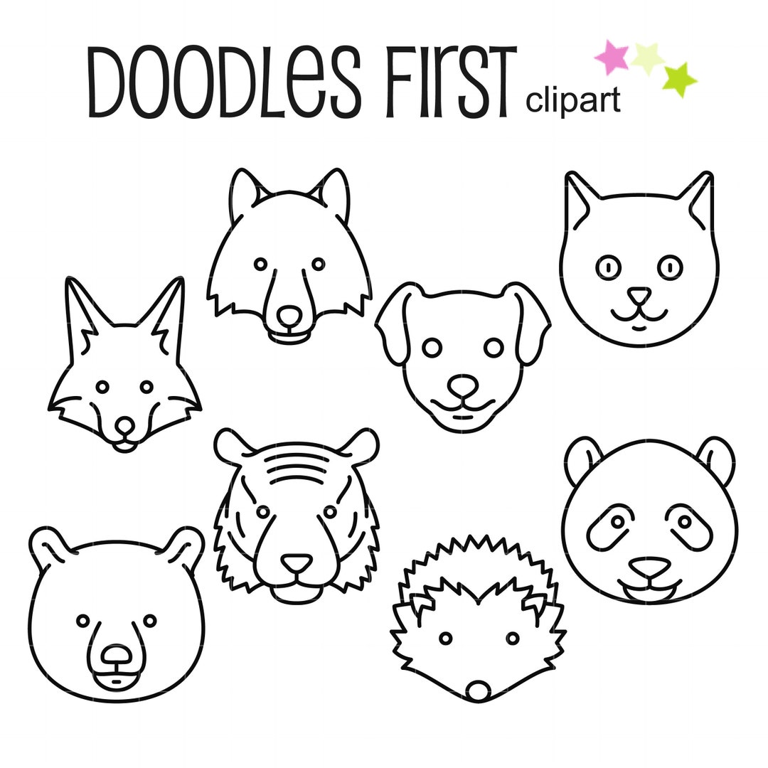 Animal Head Outline Icon Drawings Digital Clip Art for Scrapbooking ...