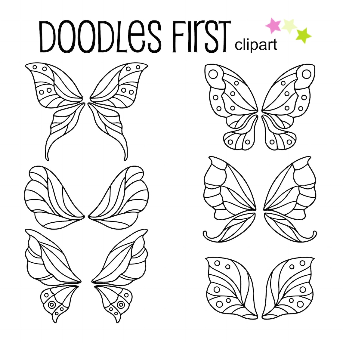 Fairy Wings Outline Drawing Clip Art for Scrapbooking Card - Etsy
