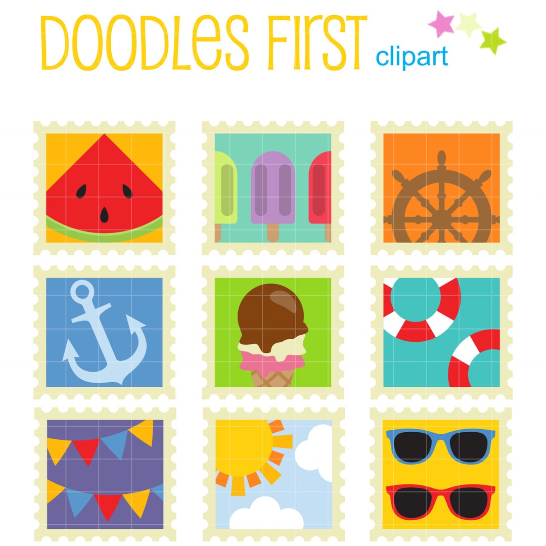 Summer Stamps Clip Art for Scrapbooking Card Making Cupcake Toppers ...