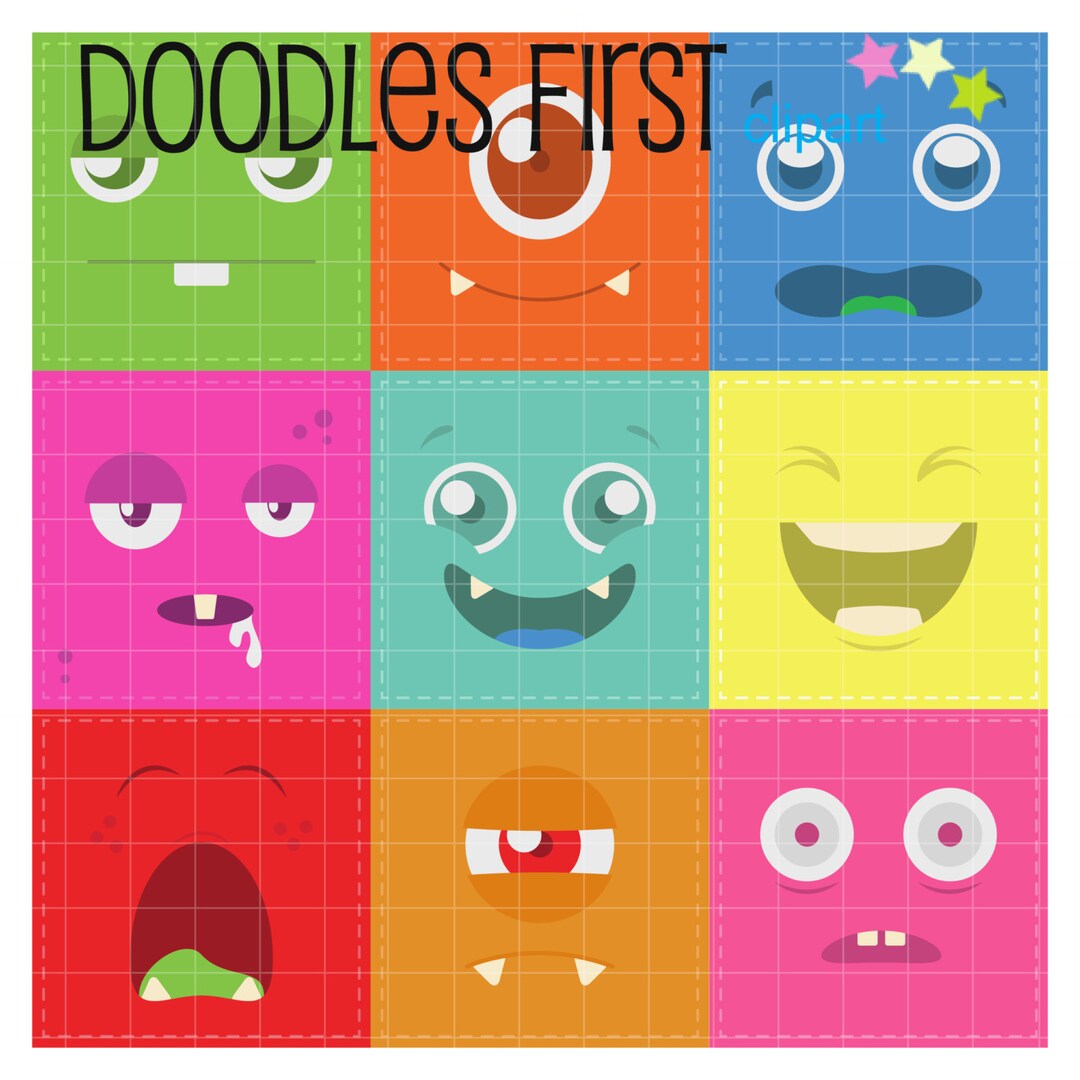 Cute Monster Faces Digital Clip Art for Scrapbooking Card Making ...
