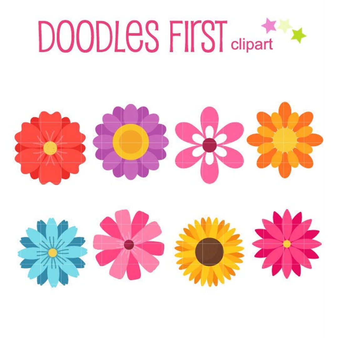 Colorful Flower Set Clip Art for Scrapbooking Card Making Cupcake ...