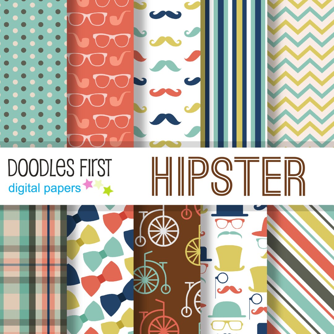 Hipster Digital Paper Pack Includes 10 for Scrapbooking Paper Crafts ...