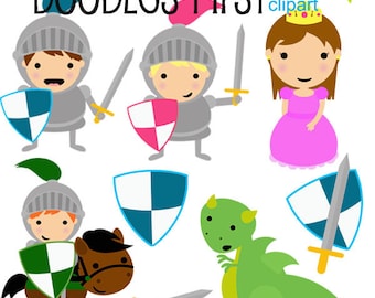 Fairytale Knights and Princess Digital Clip Art for - Etsy