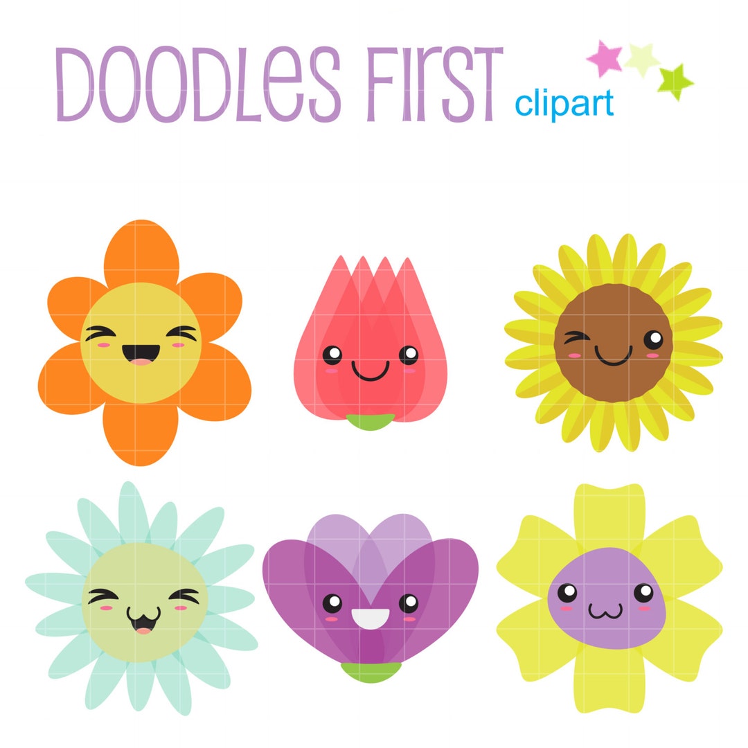 Happy Flowers Set Digital Clip Art for Scrapbooking Card Making Cupcake ...