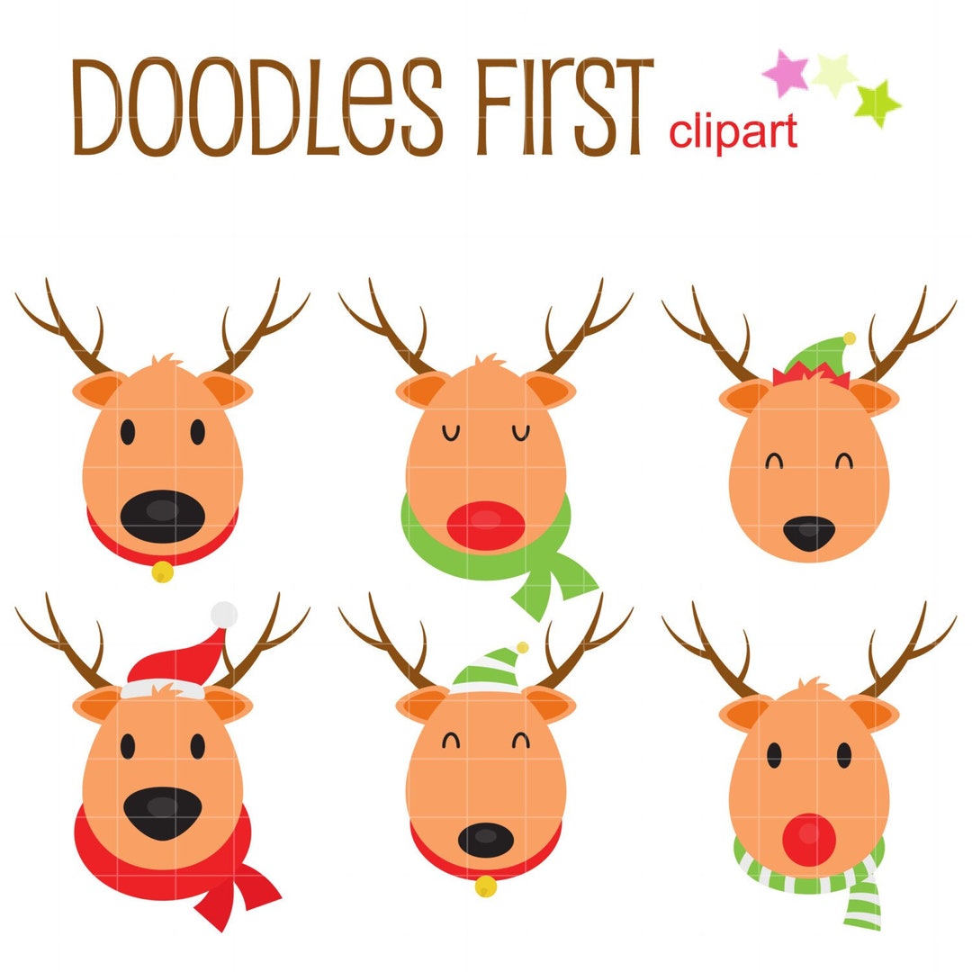 Reindeer Faces Clip Art for Scrapbooking Card Making Cupcake Toppers ...