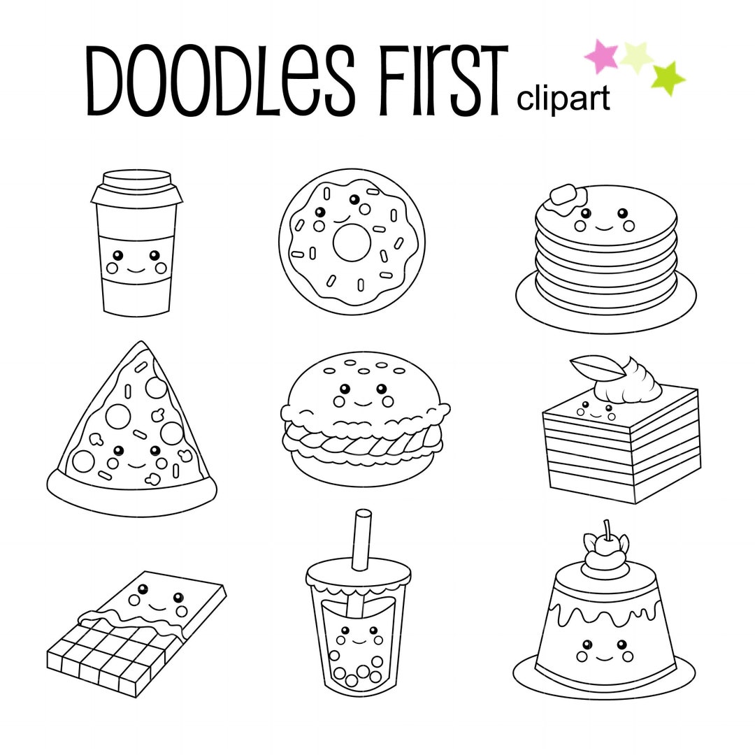 Cute Food Snack Outline Clip Art for Scrapbooking Card Making Cupcake ...
