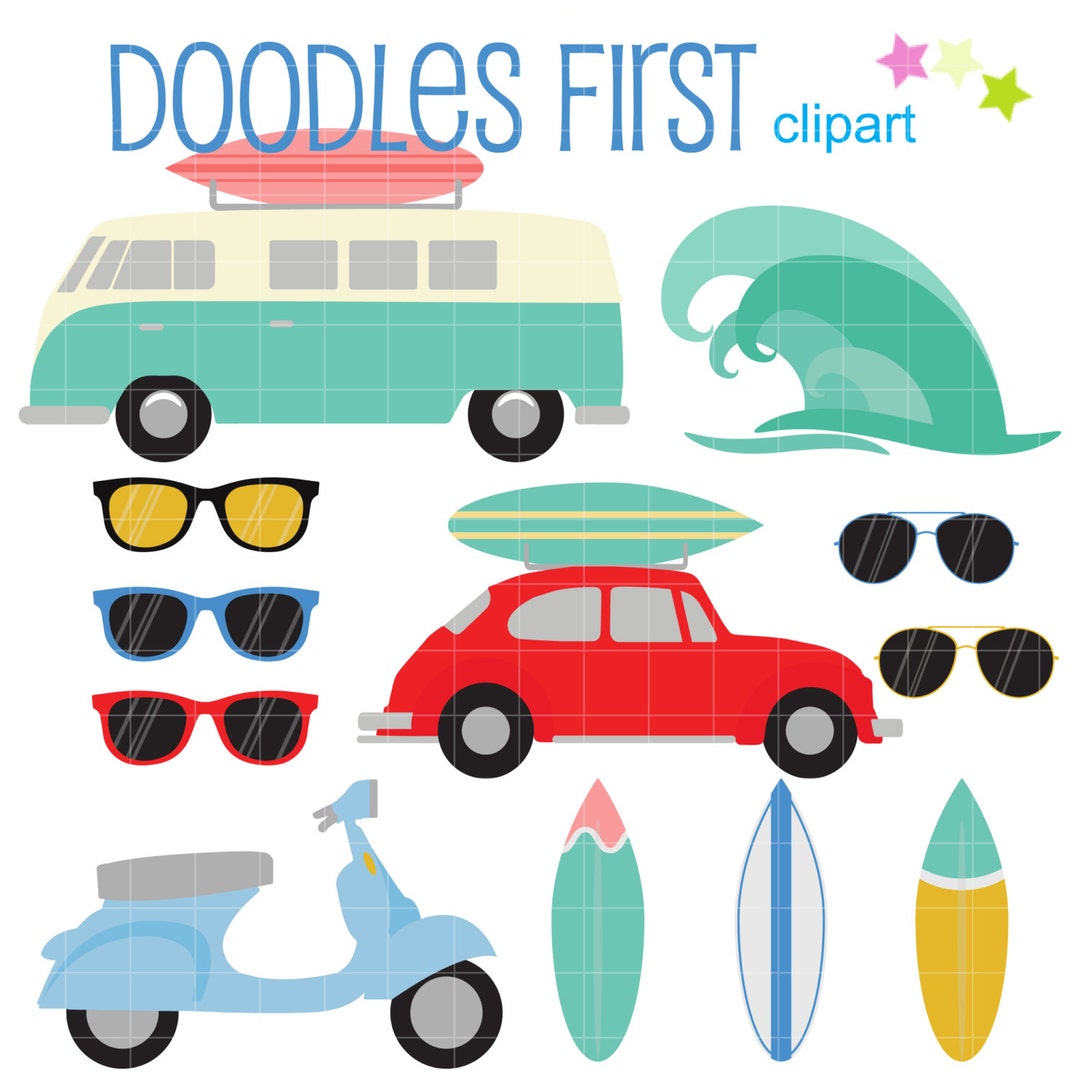 Surf's up Clipart: Summer Beach Graphics (SVG, PNG, JPG) - Etsy
