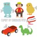 Retro Toys Windup Toys Robot Car and Monkey Clipart Digital Clip Art ...