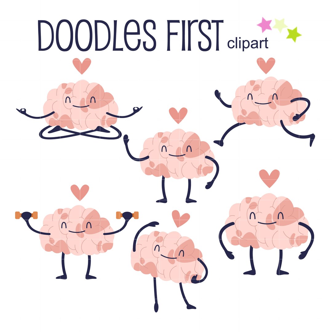 Cute Brain Character Exercise Digital Clip Art for Scrapbooking Card ...