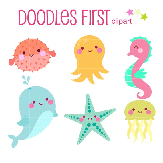 Cute Sea Animals Digital Clip Art for Scrapbooking Card Making | Etsy