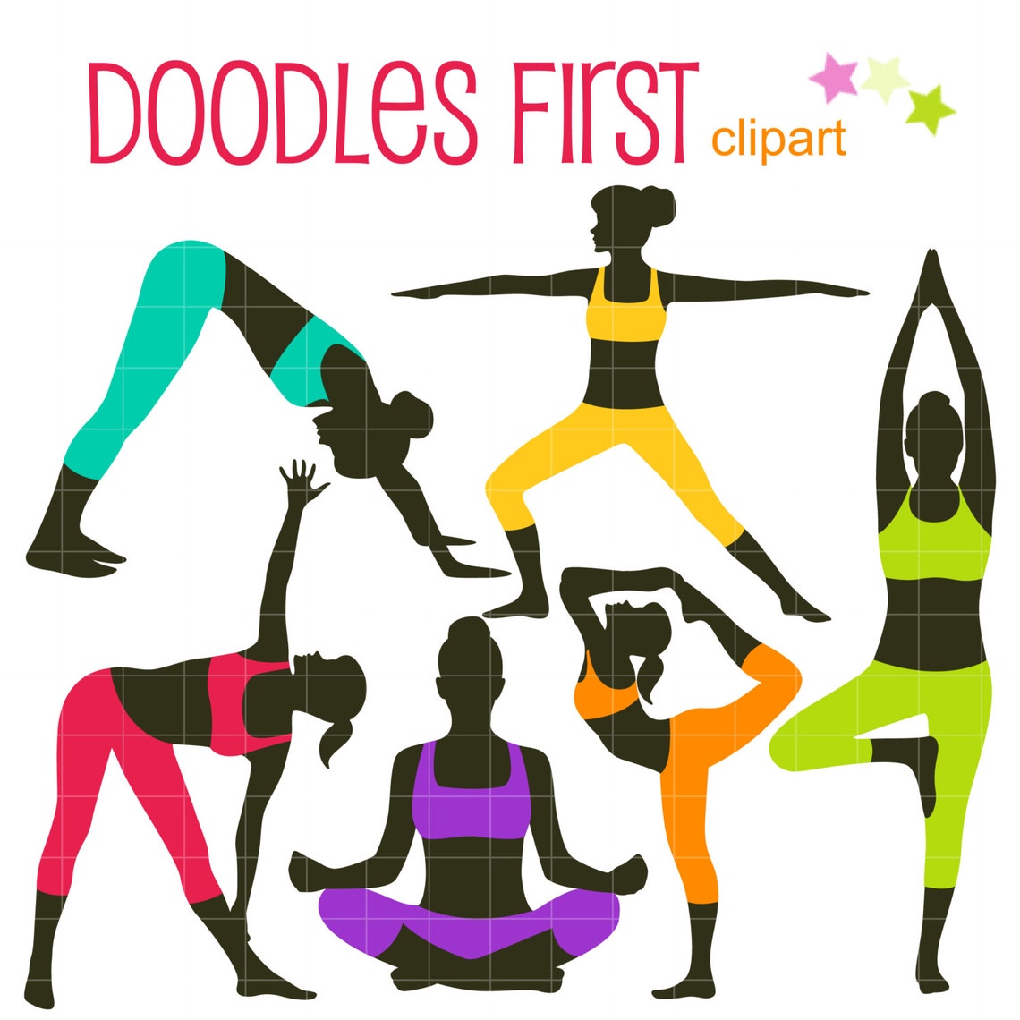 Yoga Poses Silhouettes Clip Art: SVG, PNG, JPG (digital Download ...