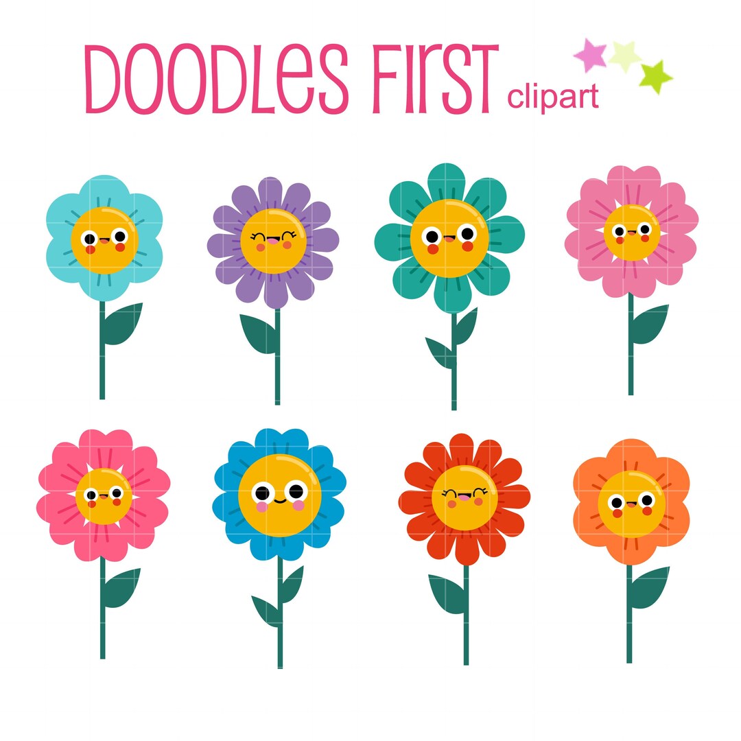 Cute Happy Flowers Clip Art for Scrapbooking Card Making Cupcake ...