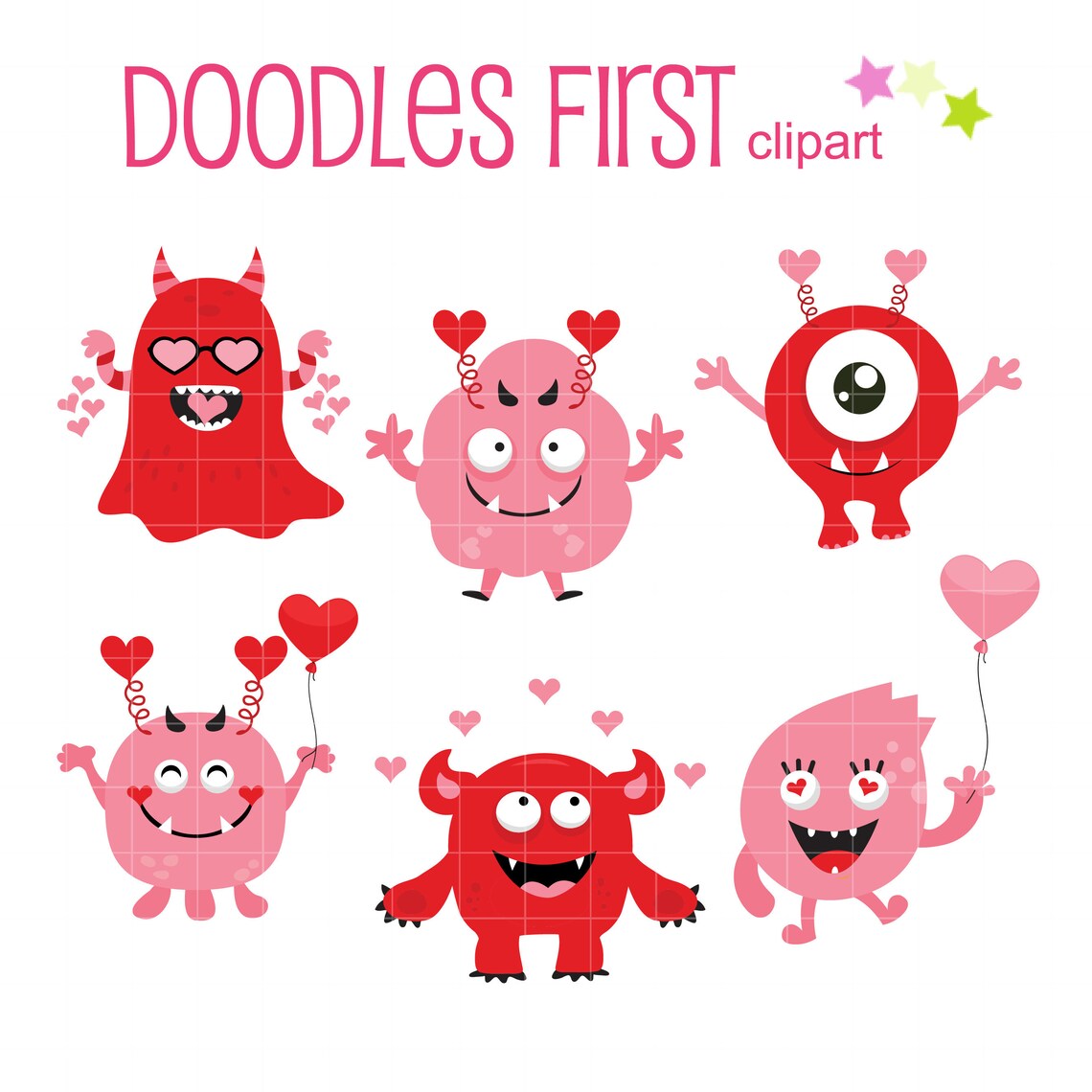Cute Valentine Monsters Digital Clip Art for Scrapbooking Card | Etsy