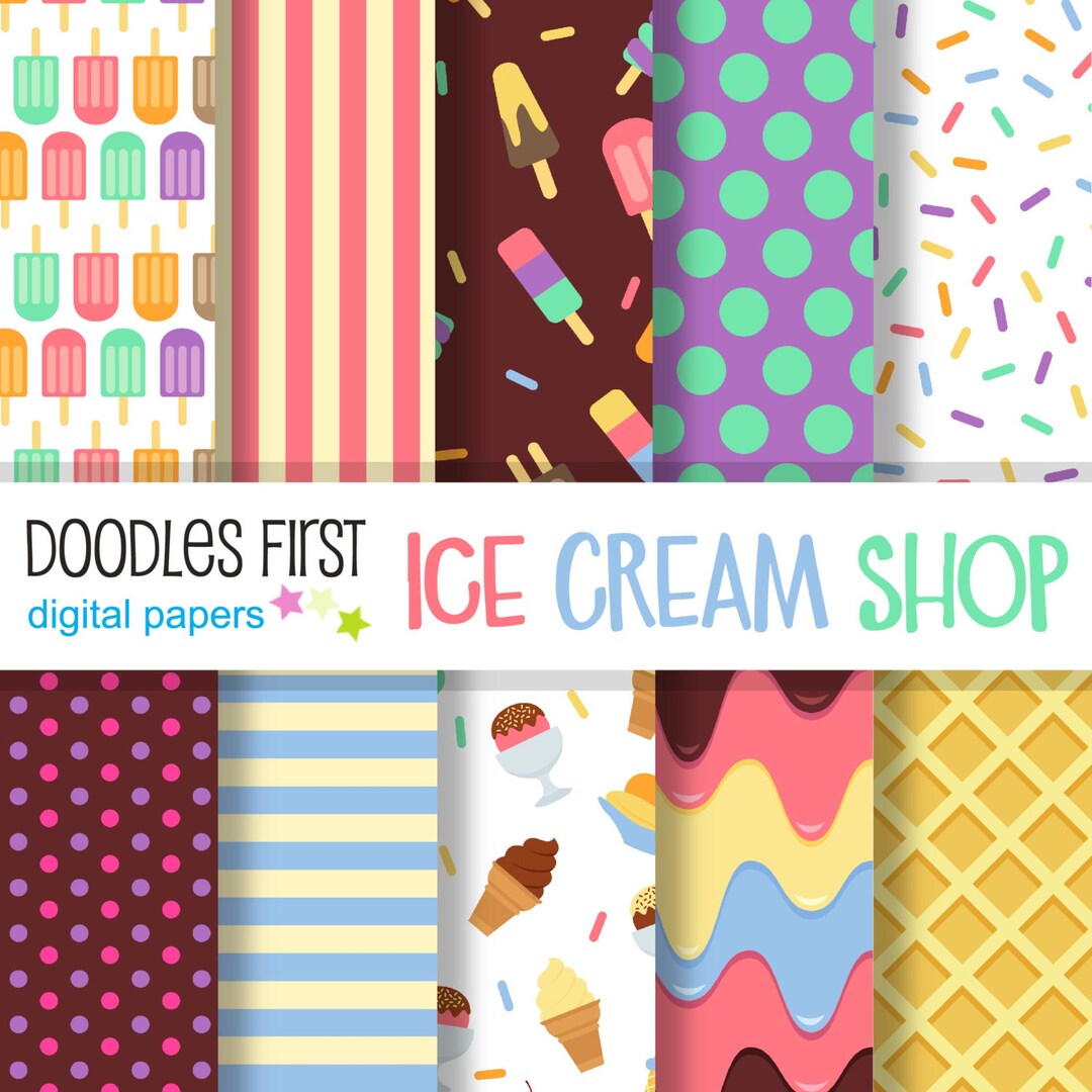 Ice Cream Shop Digital Paper Pack Includes 10 for Scrapbooking Paper ...