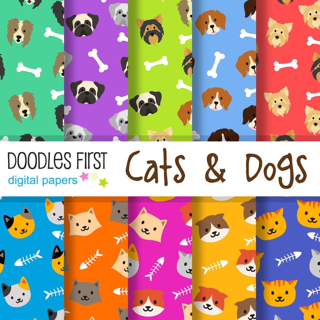 Cats & Dogs Seamless Digital Paper Pack Includes 10 for Scrapbooking ...