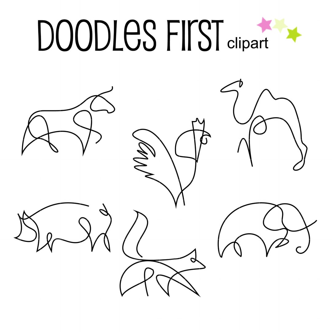 One Line Animal Drawing Clip Art for Scrapbooking Card Making Cupcake ...