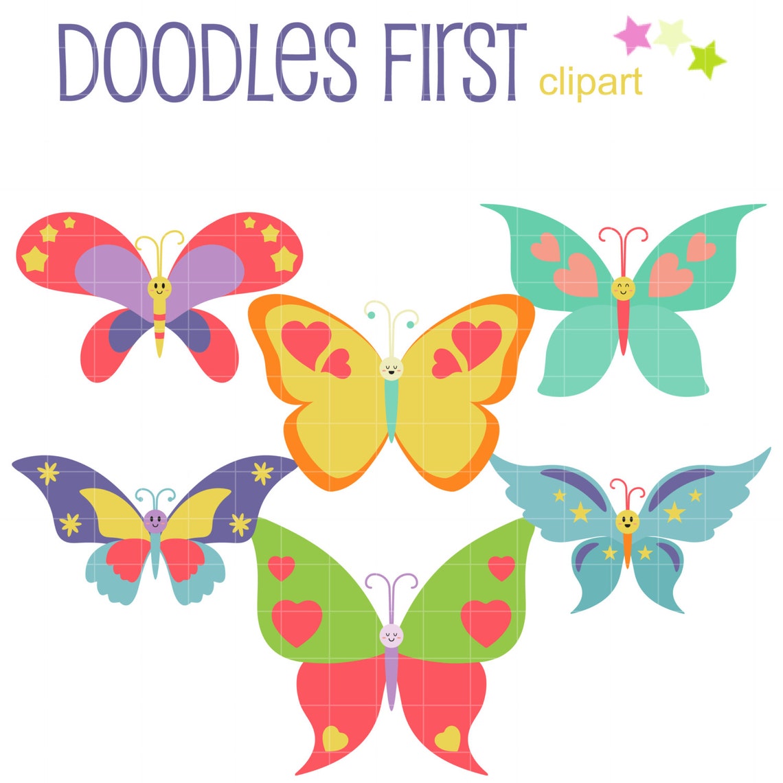 Happy Butterflies Digital Clip Art for Scrapbooking Card Making Cupcake ...