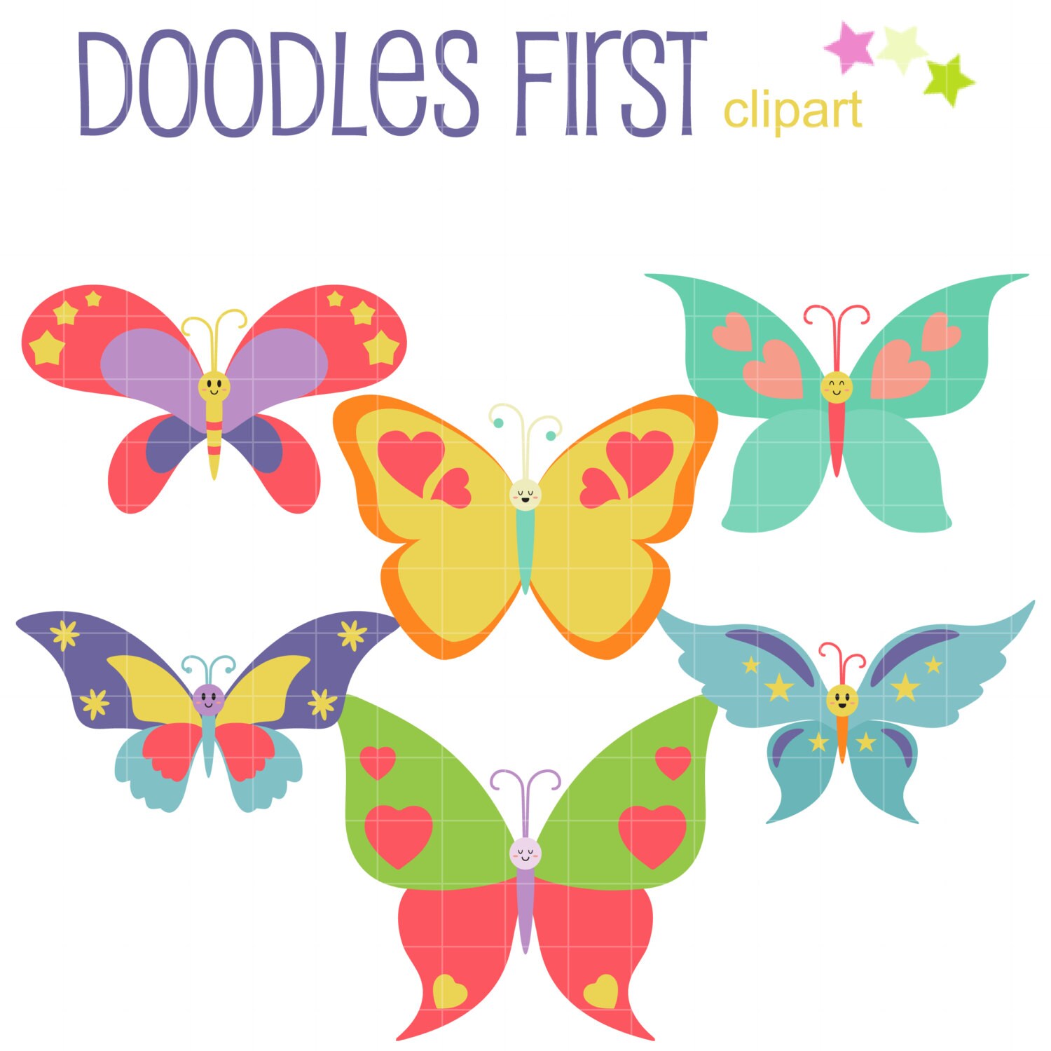 Happy Butterflies Digital Clip Art for Scrapbooking Card Making Cupcake ...