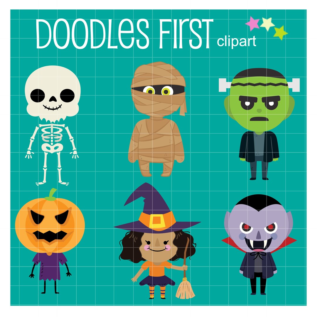 Cute Halloween Characters Digital Clip Art for Scrapbooking Card Making ...