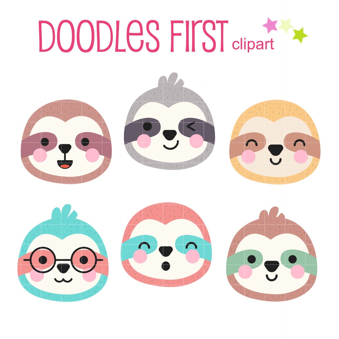 Cute Sloth Faces Clip Art for Scrapbooking Card Making Cupcake Toppers ...